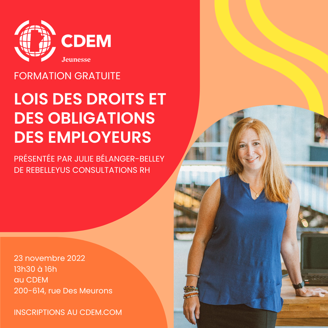 Formation CDEM Jeunesse: Lois des droits et des obligations des employeurs - CDEM